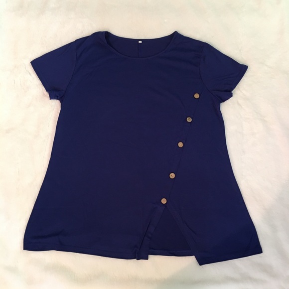 Tops | Royal Blue Tee With Diagonal Button Detail | Poshmark